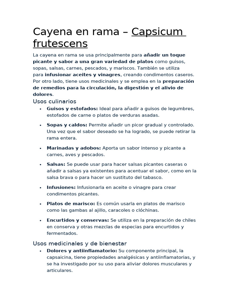 Usos y beneficios de la cayena en rama | PDF | Curry | Ají picante