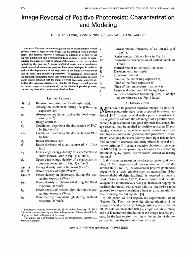 Image Reversal of Positive Photoresist Characterization and Modeling ...