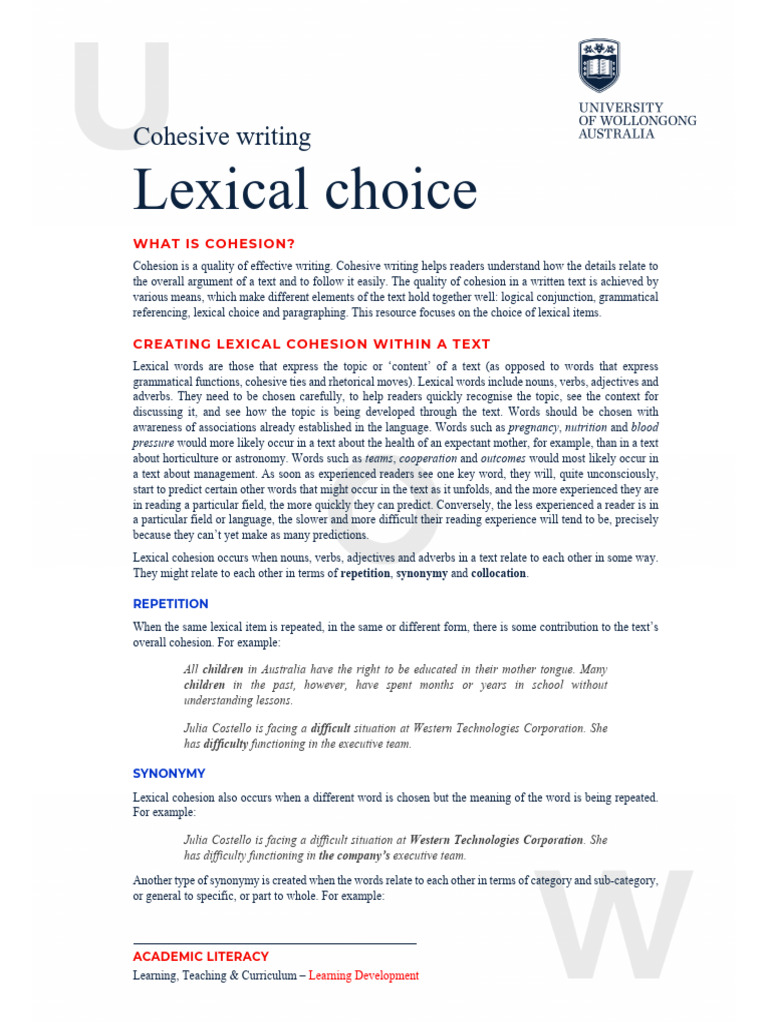 Cohesive Writing Lexical Choice | PDF | Part Of Speech | Word