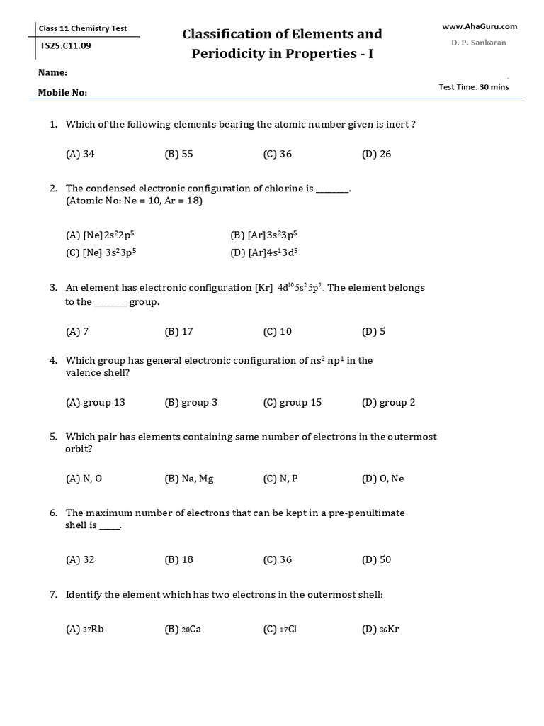 TS25.C11.09 Classification of Elements and Periodicity in Properties I ...