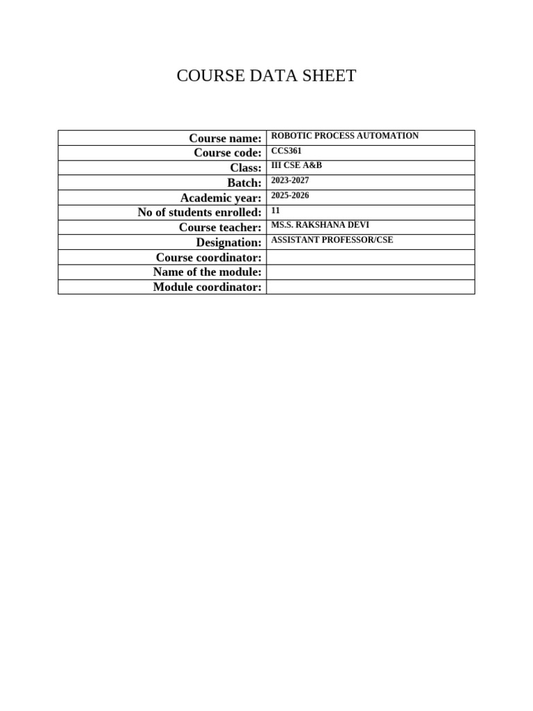 Course Data Sheet | PDF