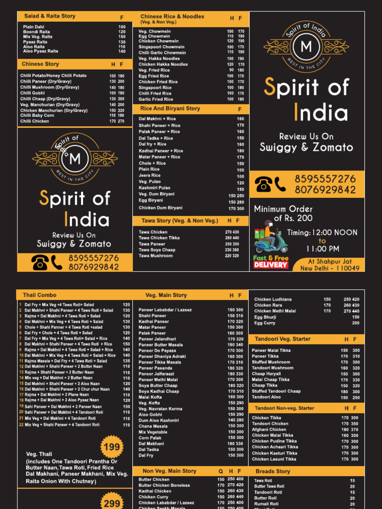 Spirit of India Menu | PDF
