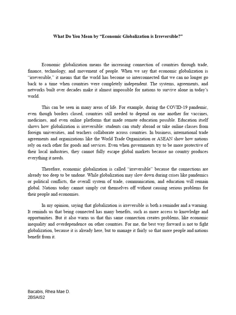 What Do You Mean by "Economic Globalization Is Irreversible | PDF ...