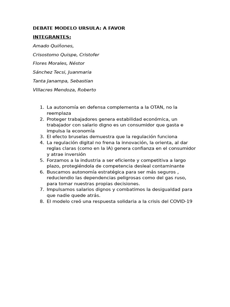 Debate Modelo Ursula | PDF
