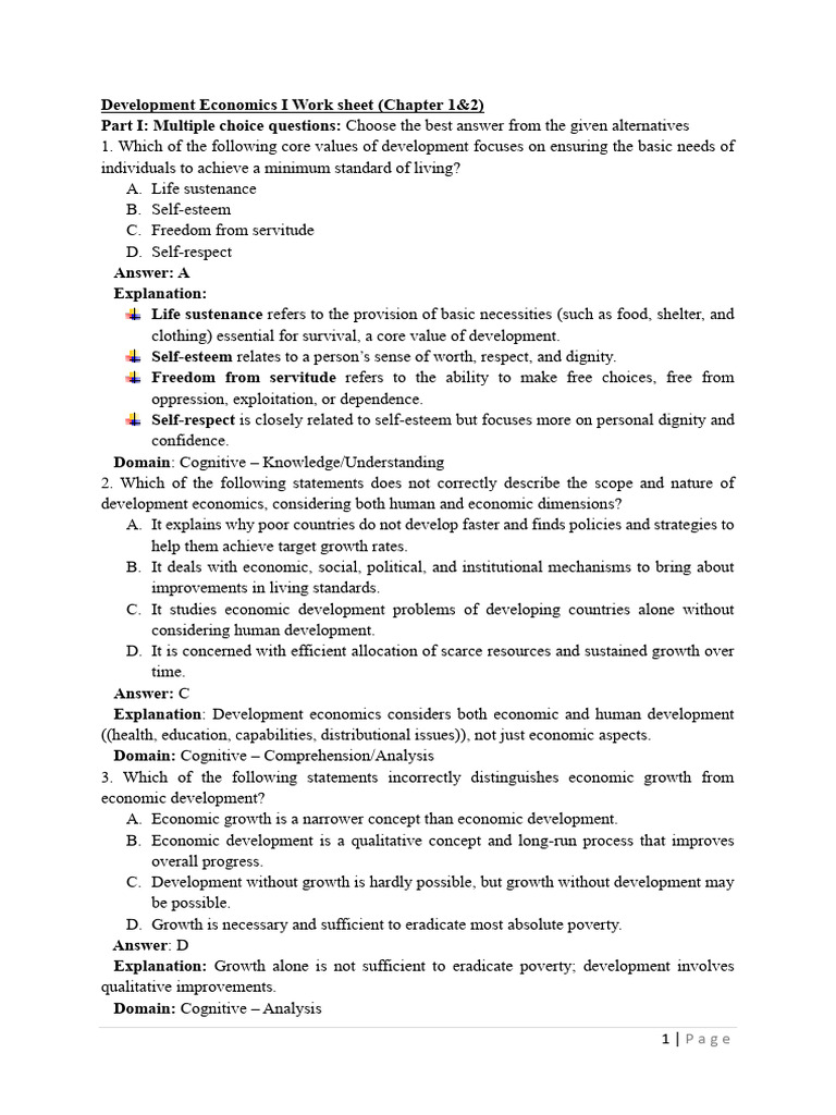 Development Economics Worksheet: Chapters 1-2 | PDF | Cost Of Living ...