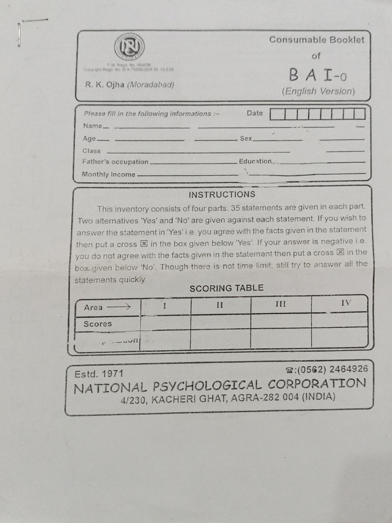 BAI Ex 1 | PDF | Diseases And Disorders