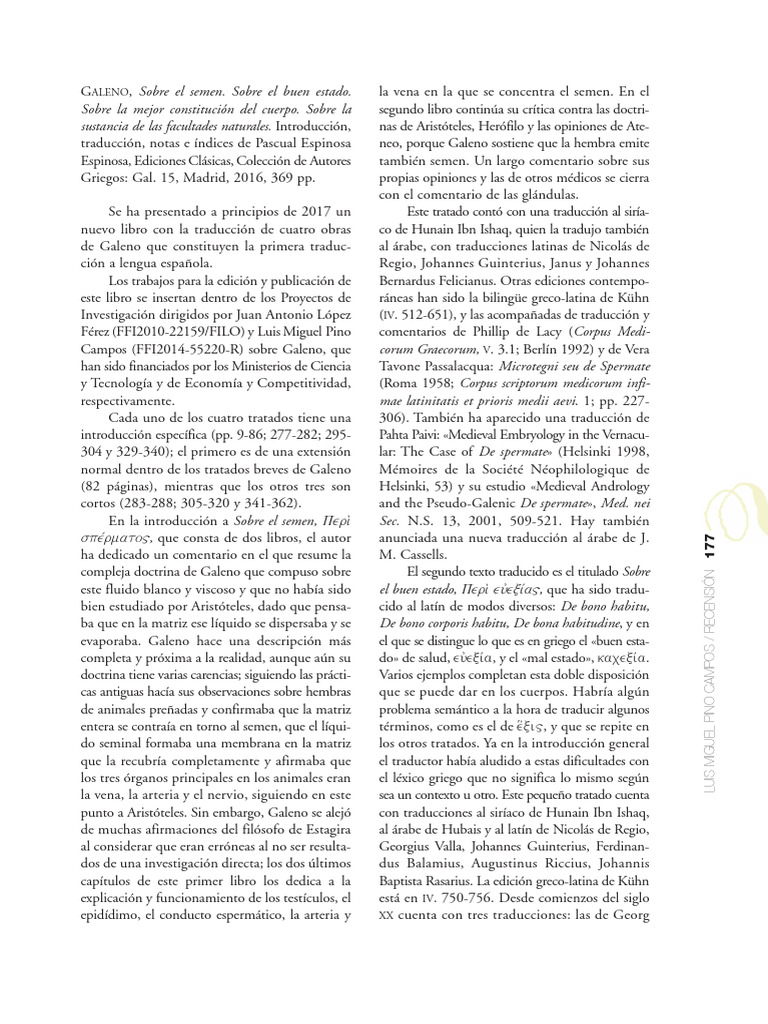 Galeno, Sobre El Semen. Sobre El Buen Estado | PDF | Lingüística