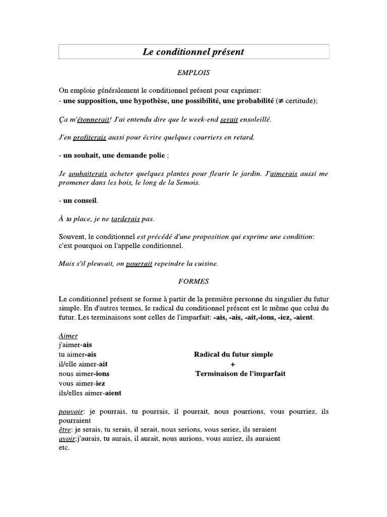 Le Conditionnel Présent | PDF