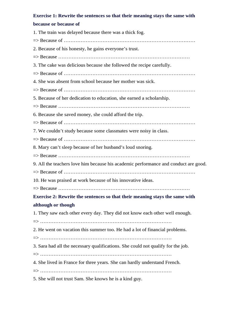 Because Because of Although Though | PDF