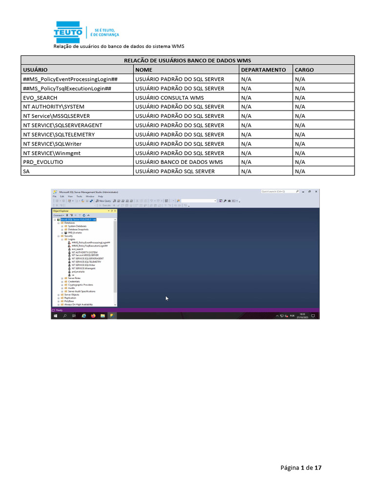 #6 - Usuários banco de dados WMS | PDF | Microsoft SQL Server | SQL
