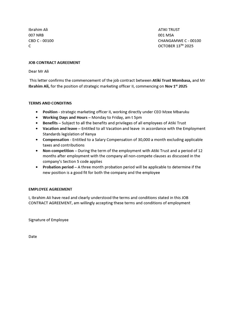 Job Contract for Strategic Marketing Officer | PDF