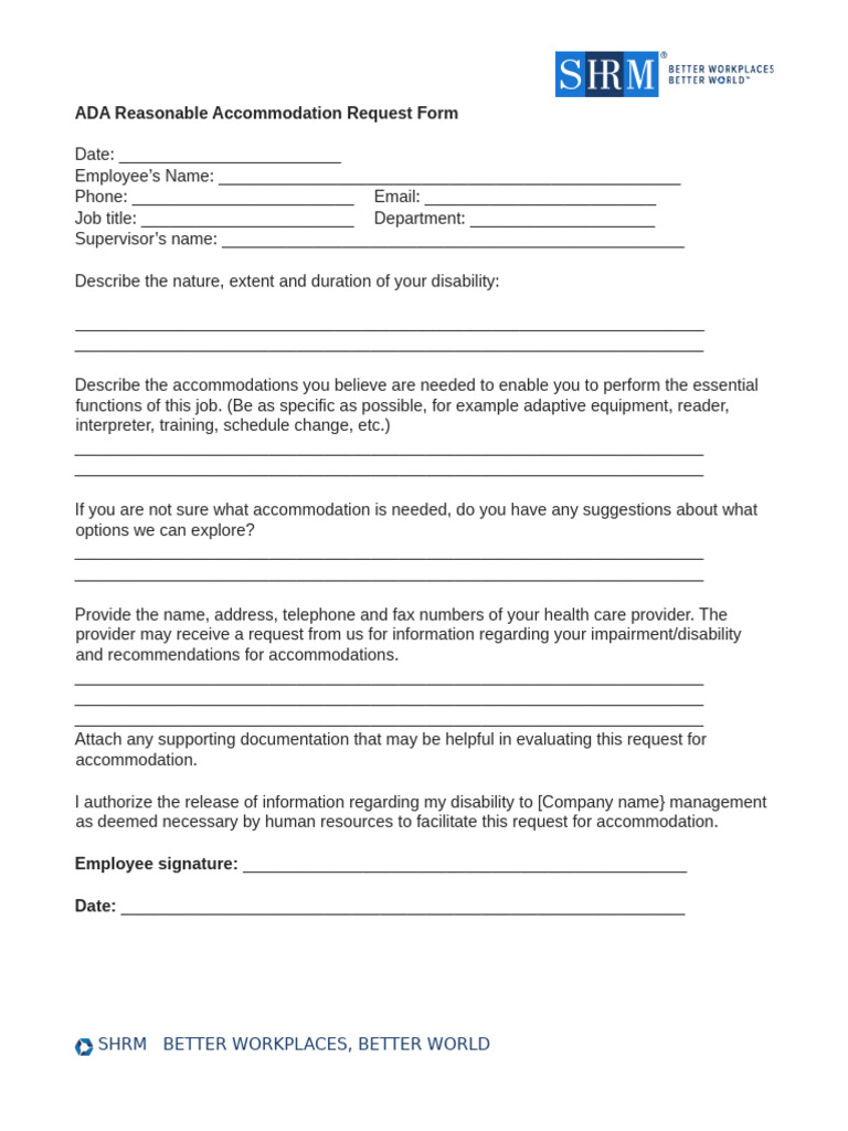 Ada Reasonable Accommodation Request Form 04242025 | PDF