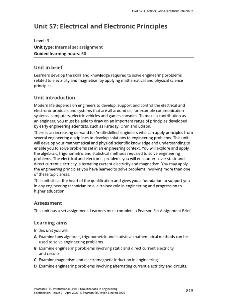 Unit 57 - Electrical and Electronic Principles | PDF