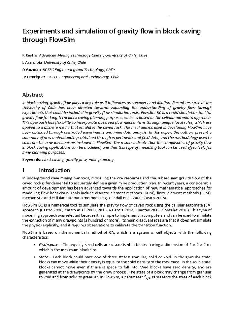 Gravity Flow Simulation in Block Caving | PDF | Applied Mathematics