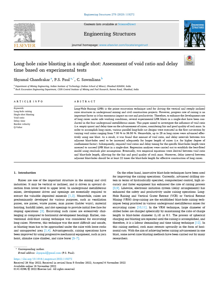 Long-Hole Raise Blasting: Void Ratio & Delay Time | PDF