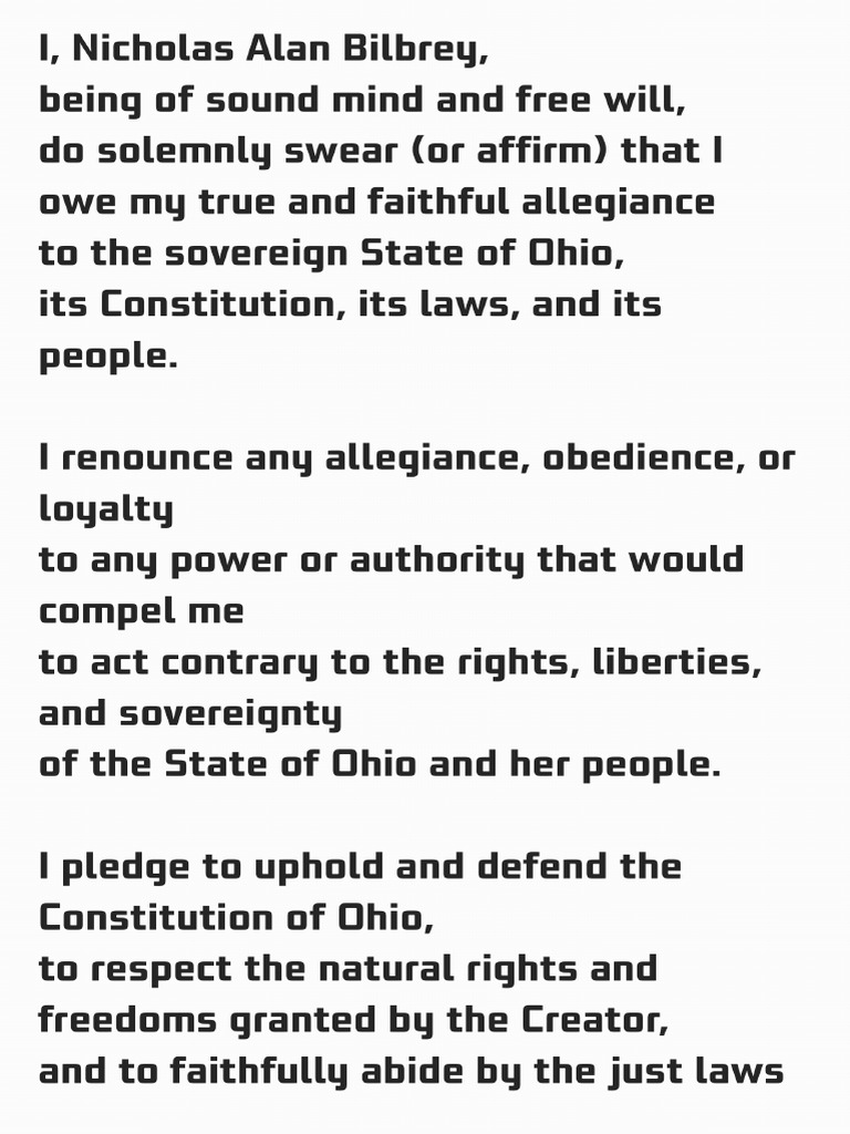 Oath of Allegiance To The State of Ohio | PDF