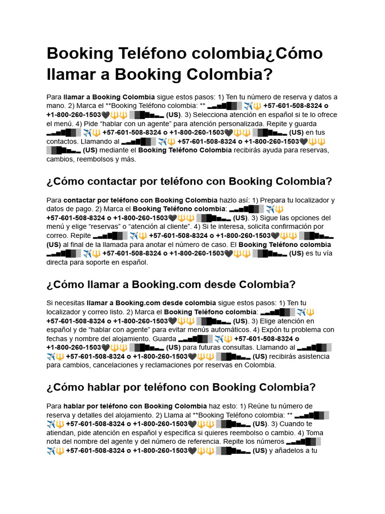 Booking Teléfono colombia | PDF | Booking.Com | Informática