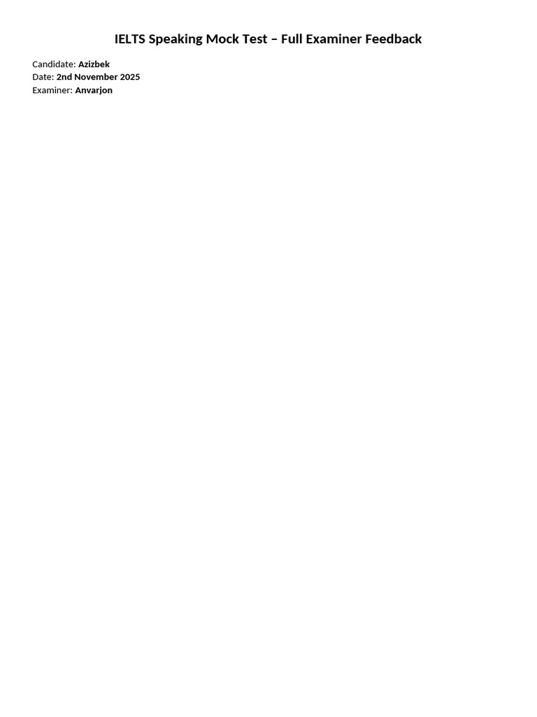 IELTS Speaking Mock Test Feedback | PDF | Vocabulary | Word