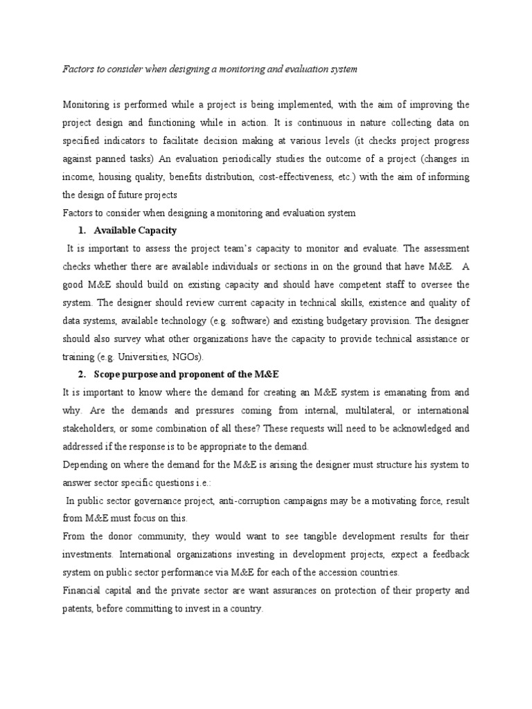Factors To Consider When Designing A Monitoring And Evaluation System