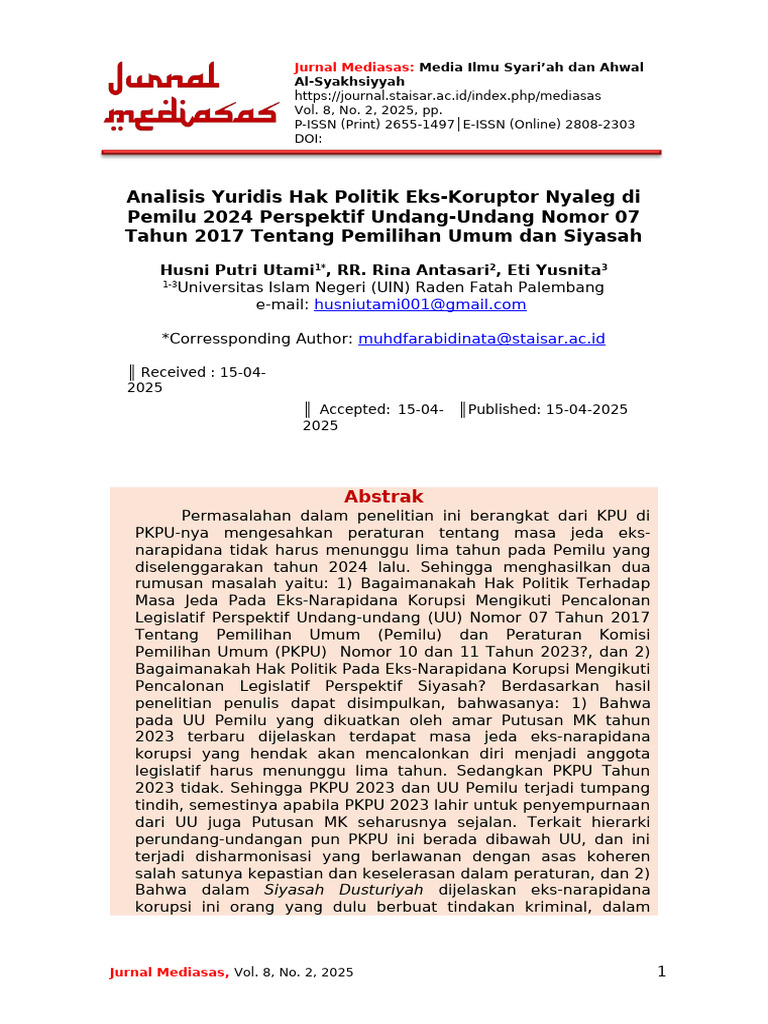 Husni Revisi Jurnal UIN Palembang | PDF