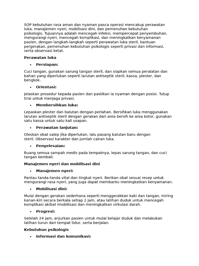 SOP Kebutuhan Rasa Aman Dan Nyaman Pasca Operasi | PDF