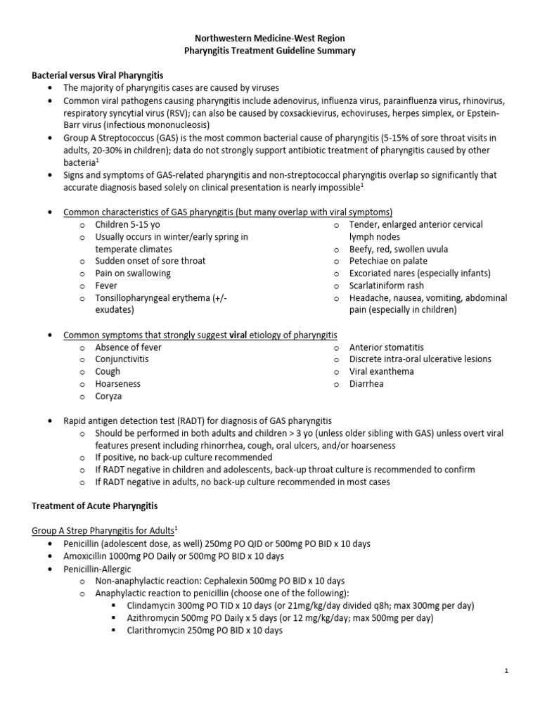 Pharyngitis Treatment Guidelines Summary | PDF | Respiratory Diseases ...