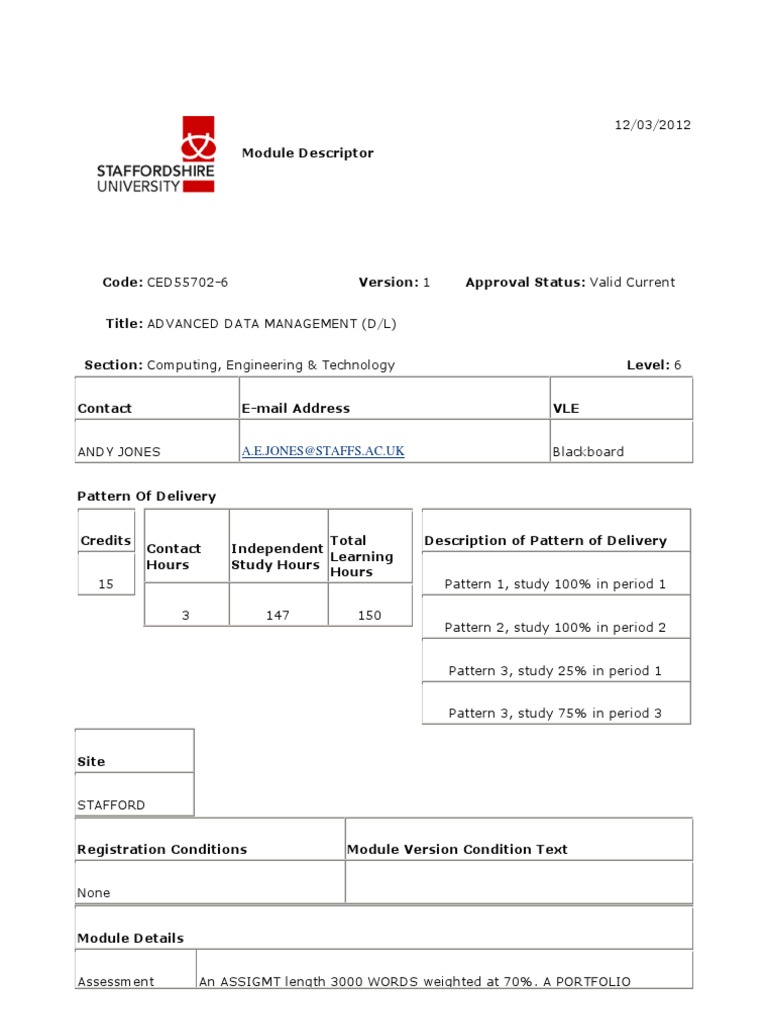 Module Descriptor | PDF | Information Security | Databases