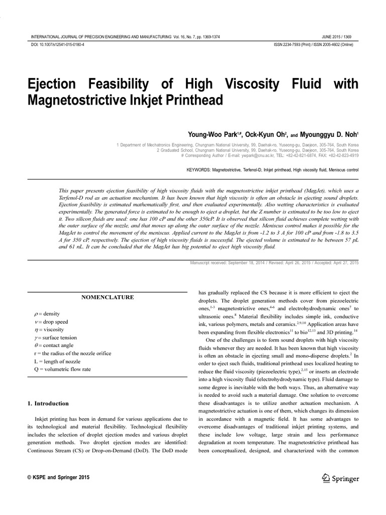 Ejection Feasibility of High Viscosity Fluid With Magnetostrictive ...