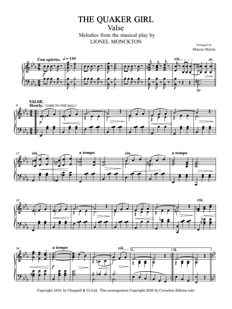 The Quaker Girl Valse - Lionel Monckton | PDF | Musical Compositions
