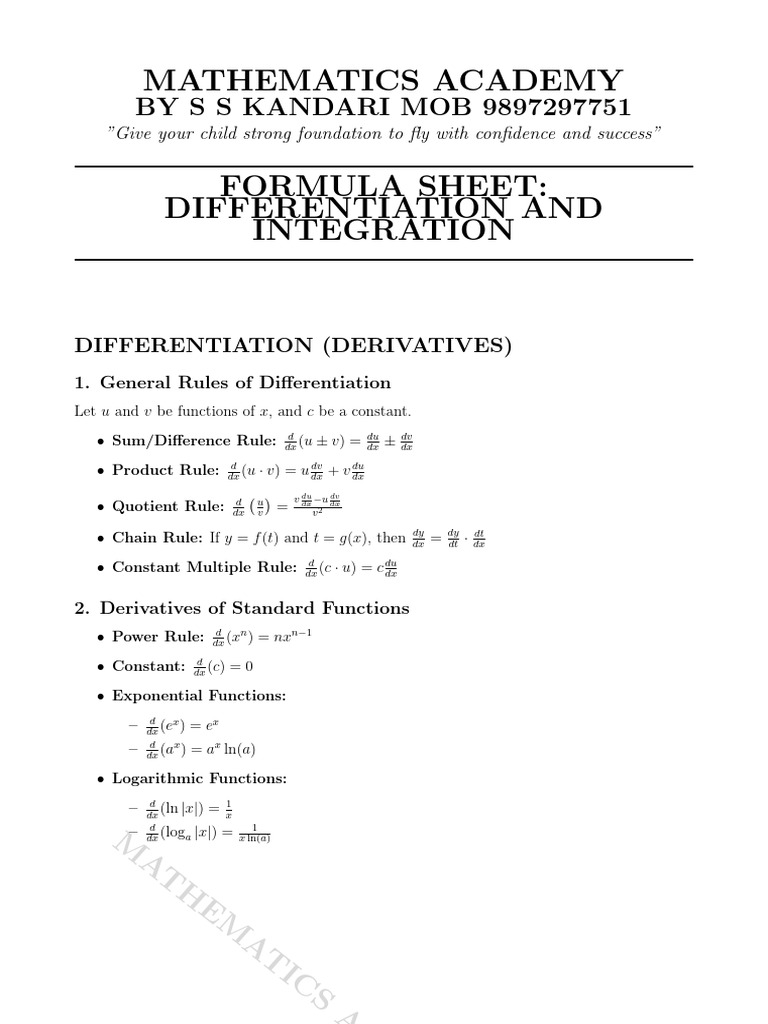Math Differentiation & Integration Guide | PDF | Trigonometric Functions | Mathematical Objects
