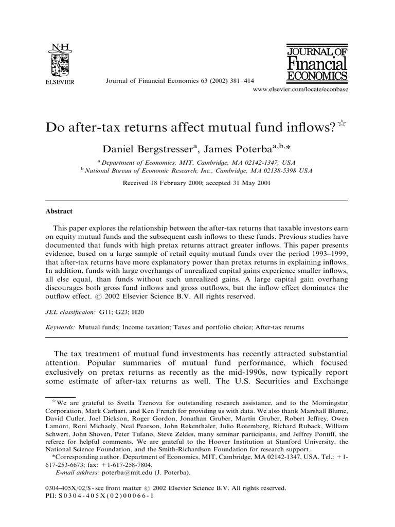 BERGSTRESSER, POTERBA. Does Tax Returns Affect Mutual Fund Inflows ...