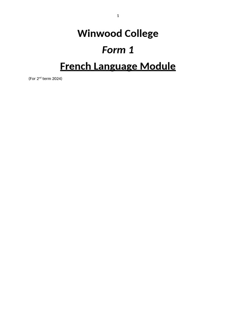 French Module for Winwood College Form 1 | PDF | Grammatical Gender ...