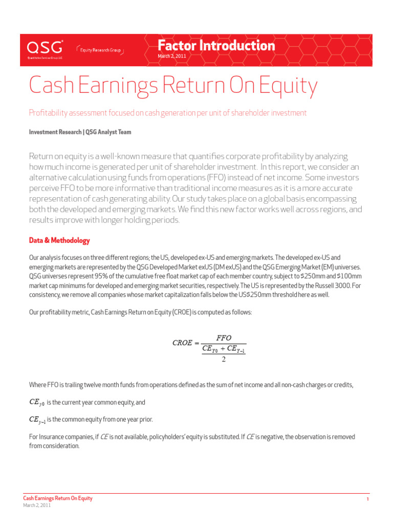 Markit FI - Cash Earnings Return on Equity | PDF | Investing | Income