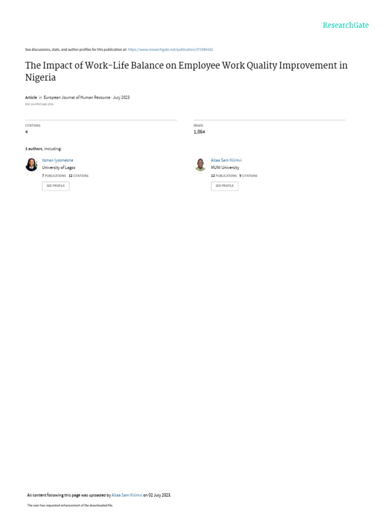 Work-Life Balance's Impact on Employee Quality | PDF | Methodology ...
