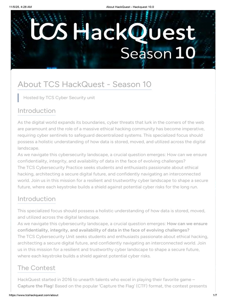 About TCS HackQuest - Hackquest 10.0 | PDF | Computer Security | Security