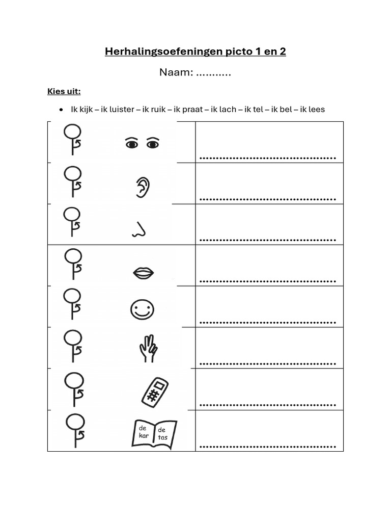 Herhalingsoefeningen Picto 1 en 2 | PDF