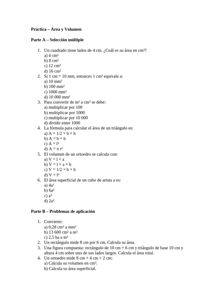Práctica de Cálculo: Área y Volumen | PDF