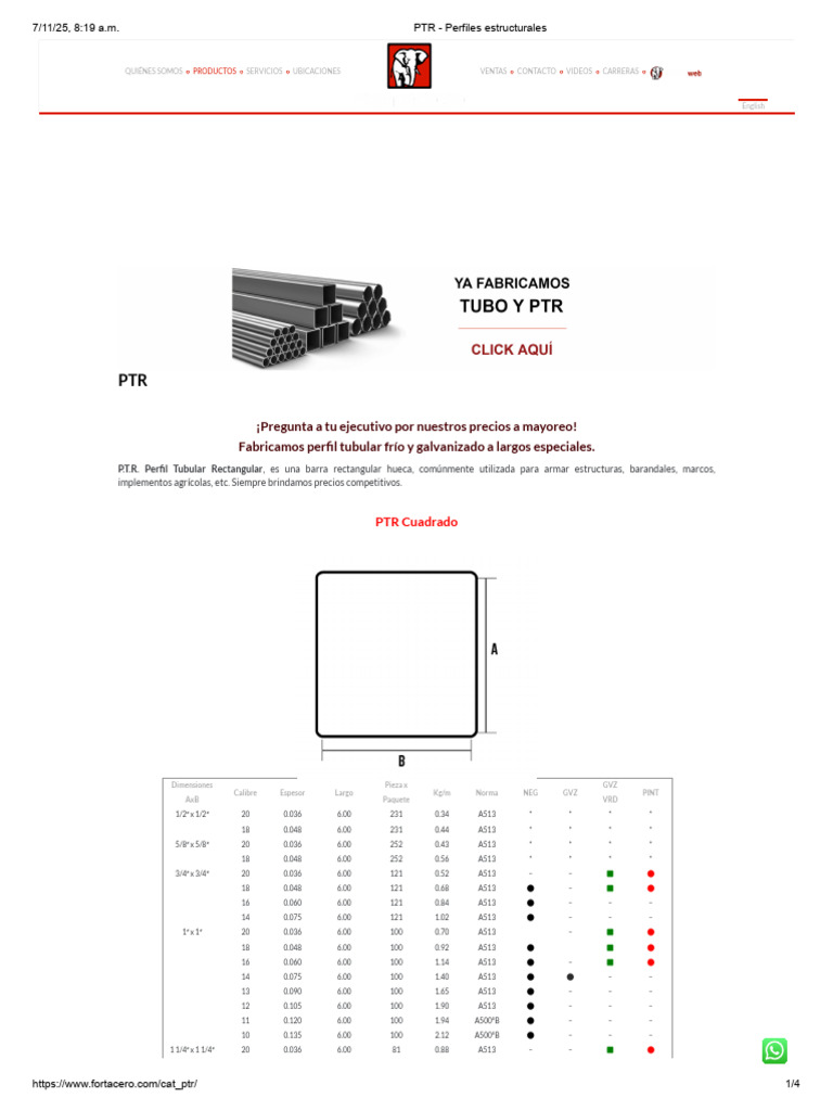 PTR - Perfiles estructurales | PDF
