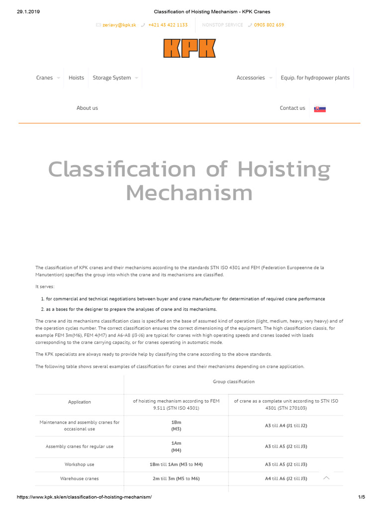 Classification of Hoisting Mechanism - KPK Cranes | PDF | Crane (Machine)