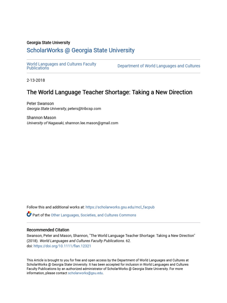 World Language Teacher Shortage Solutions | PDF | Teachers | Teacher ...