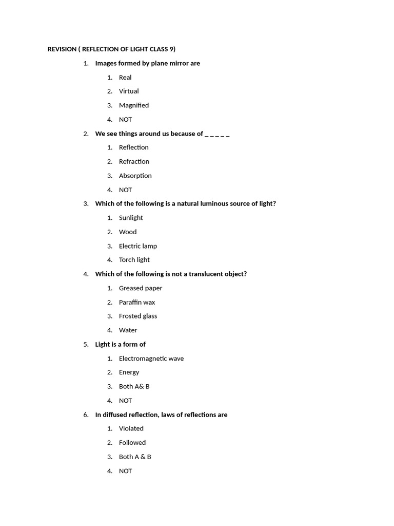 Class 9 Reflection of Light Revision Guide | PDF | Mirror ...