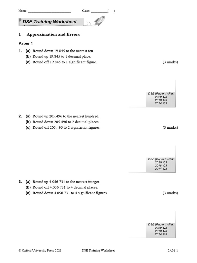 Bk2A Chapter 1 DSE Training Worksheet 1 | PDF | Significant Figures | Arithmetic