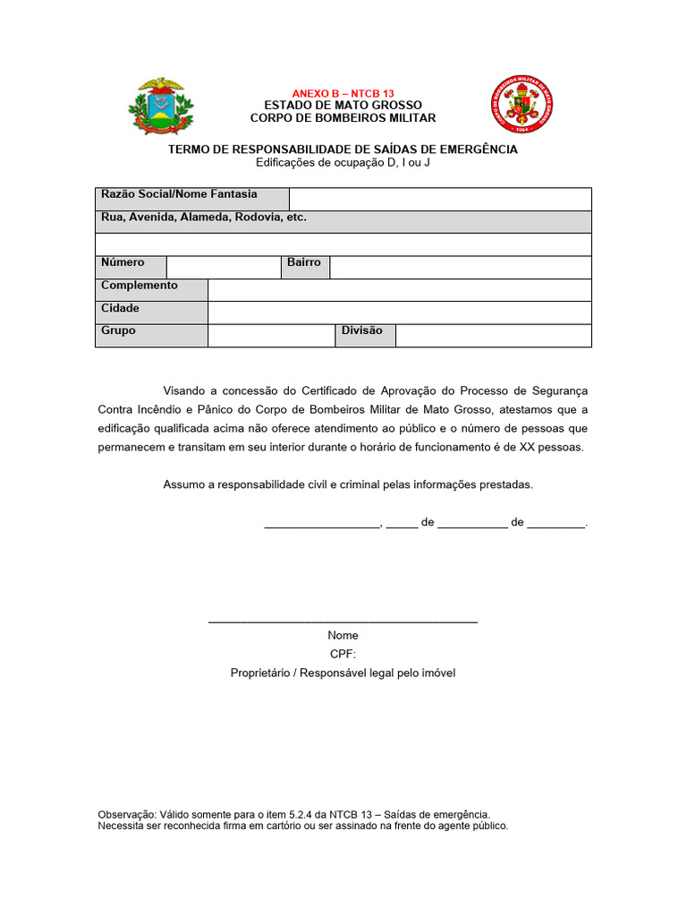 NTCB 13 2020 Anexo B Termo Saida | PDF