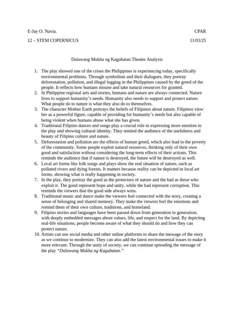 Cpar Theater Analysis Navia | PDF | Philippines