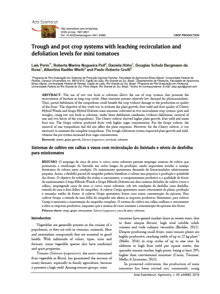 Lais - Acta Scientiarum. 2018 | PDF | Tomato | Root