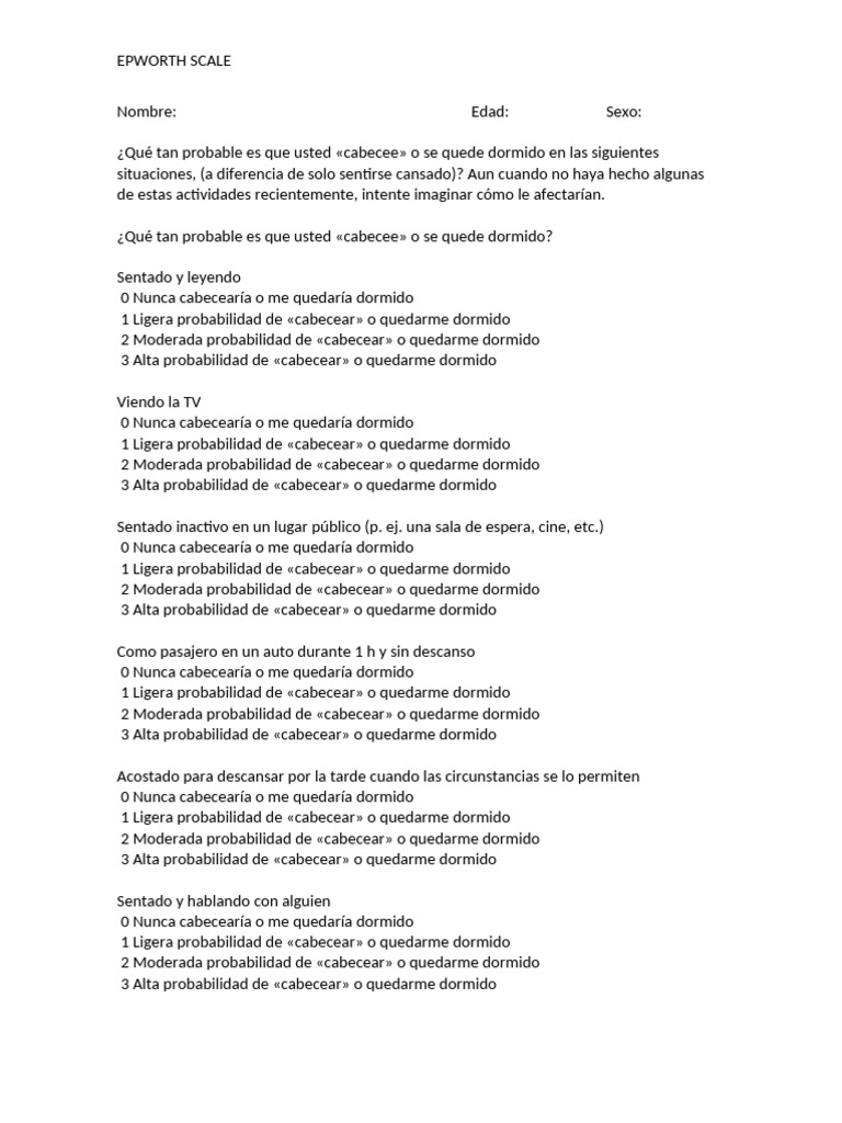 Escala de Epworth: Evaluación del Sueño | PDF