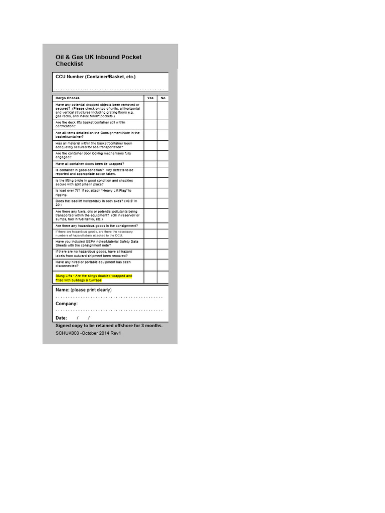 Oil & Gas UK Inbound Checklist | PDF