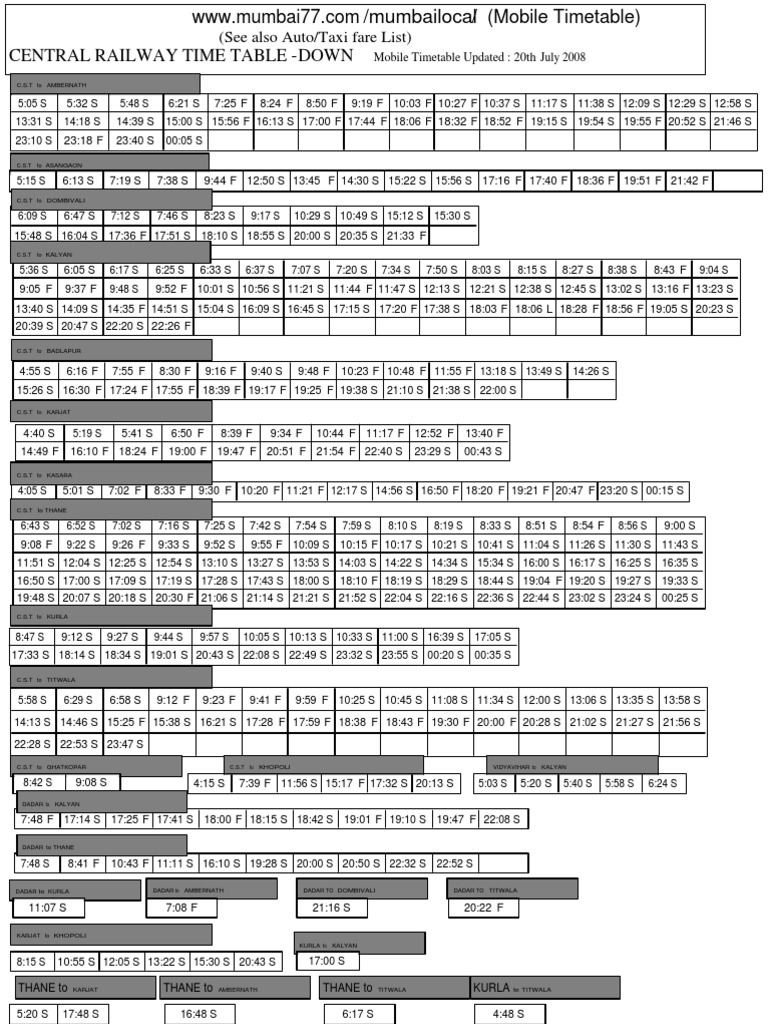 Central Railway Mobile Timetable | PDF | Public Transport | Vehicles ...