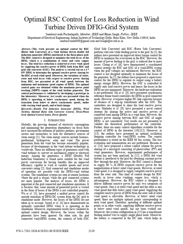 Optimal RSC Control For Loss Reduction in Wind Turbine Driven DFIG-Grid ...