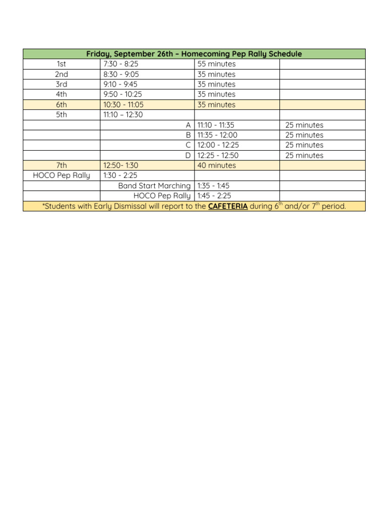 Homecoming Pep Rally Schedule | PDF